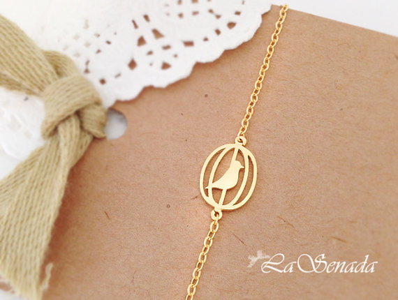 Lovely Bird In The Cage Bracelet, Nature Jewerly, Bird Bracelet on Luulla