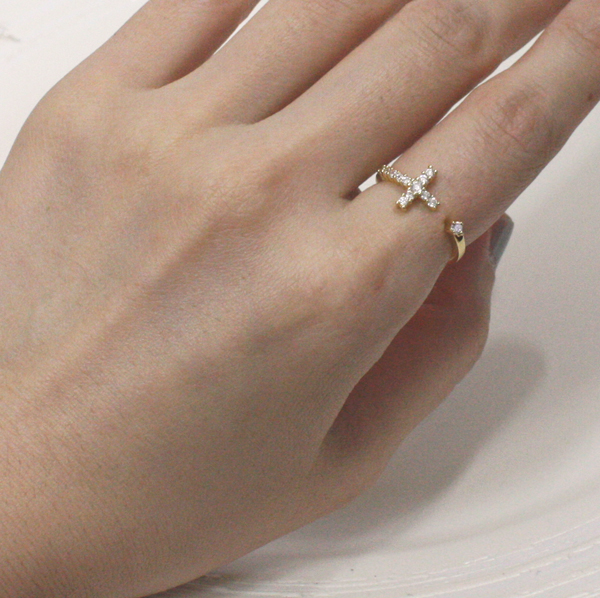 Sideways Cross Ring In Gold, Knuckle Ring, Adjustable Ring , Everyday ...