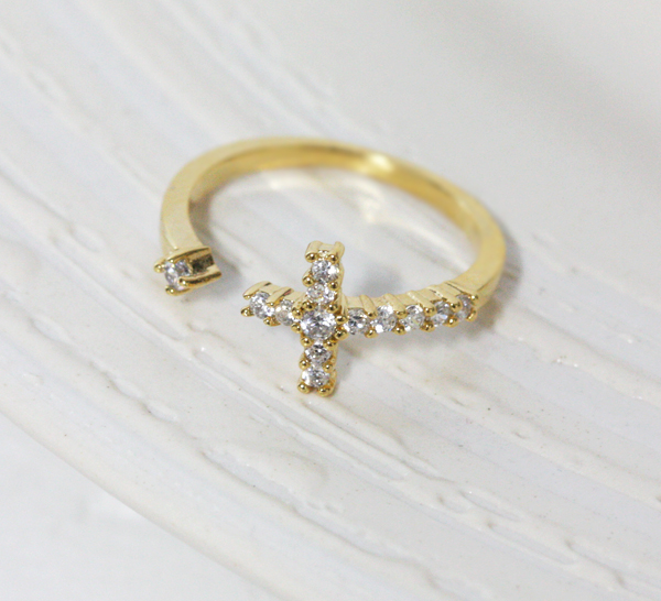 Sideways Cross Ring In Gold, Knuckle Ring, Adjustable Ring , Everyday ...